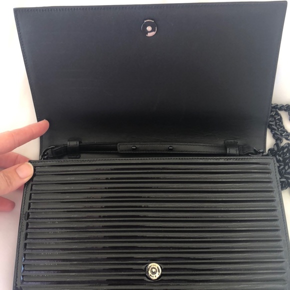 Yves Saint Laurent | Bags | Ysl Wallet On Chain Patent Black Leather ...